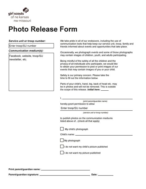 Photo Release Form Template For Children - BestTemplatess - BestTemplatess