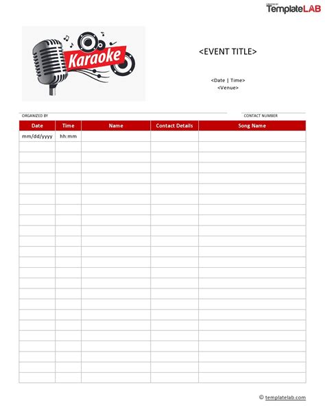 Karaoke Sign Up Sheet Template - BestTemplatess - BestTemplatess