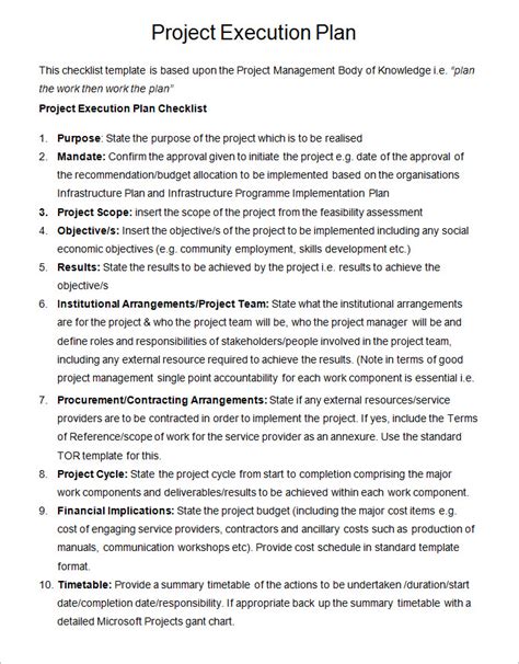 Sample Project Execution Plan Template - BestTemplatess - BestTemplatess
