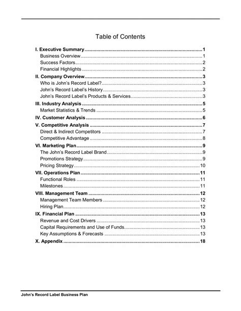 Record Label Business Plan Template Free - BestTemplatess - BestTemplatess