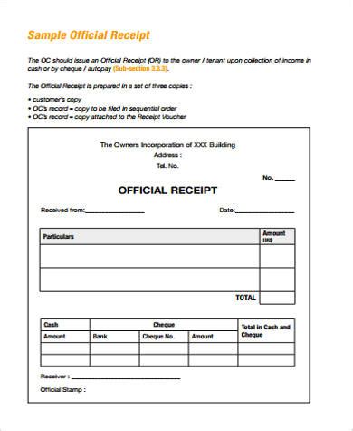 Official Receipt Template Word - BestTemplatess - BestTemplatess