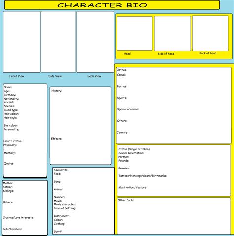 Character Bio Sheet Template - BestTemplatess - BestTemplatess