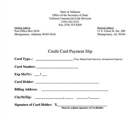 Credit Card Payment Slip Template - BestTemplatess - BestTemplatess