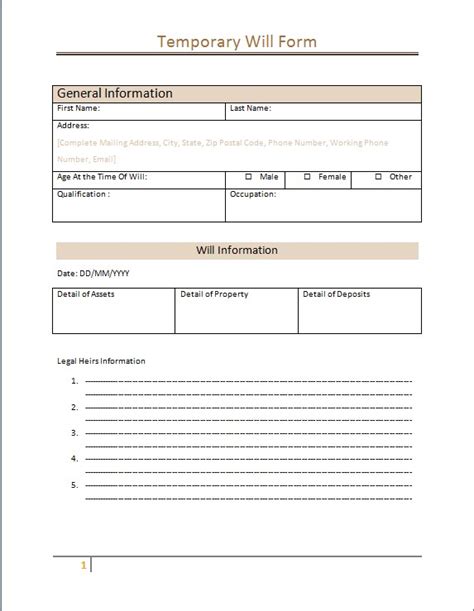 Microsoft Word Will Template - BestTemplatess - BestTemplatess