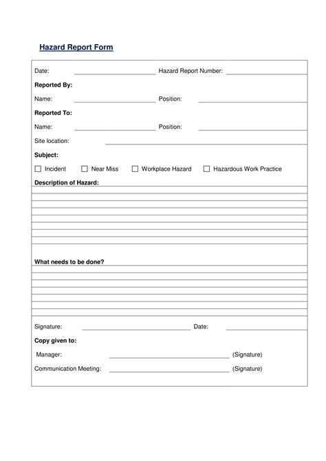 Hazard Report Form Template - BestTemplatess - BestTemplatess