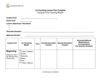 Co Teaching Lesson Plan Templates - BestTemplatess - BestTemplatess
