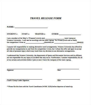Travel Release Form Template - BestTemplatess - BestTemplatess