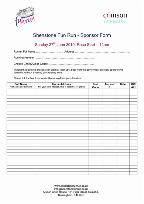 Sponsored Run Form Template - BestTemplatess - BestTemplatess