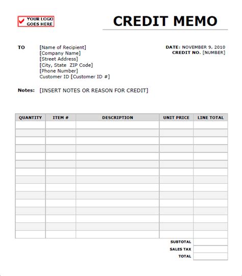 Credit Note Template Excel - BestTemplatess - BestTemplatess