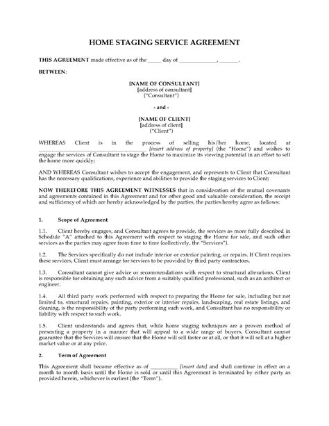 Home Staging Contract Template - BestTemplatess - BestTemplatess