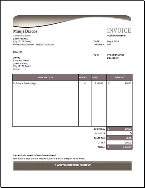 Performance Invoice Template - BestTemplatess - BestTemplatess