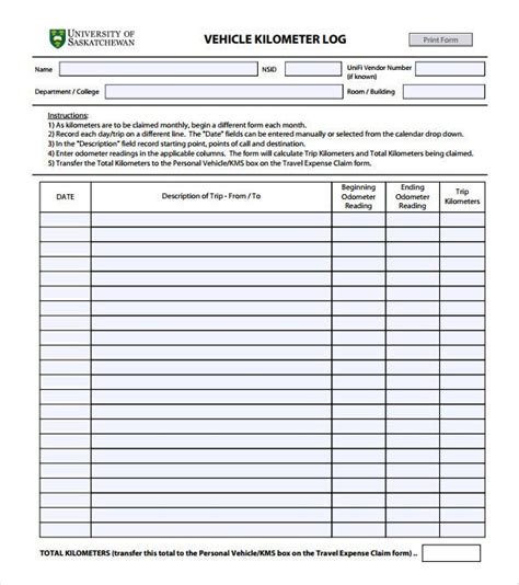 Km Log Book Template - BestTemplatess - BestTemplatess