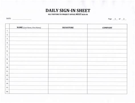 Daily Sign In Sheet Template - BestTemplatess - BestTemplatess