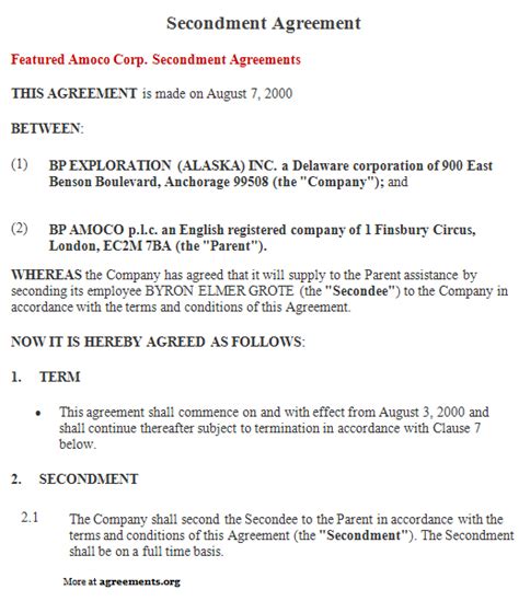 Secondment Agreement Template - BestTemplatess - BestTemplatess