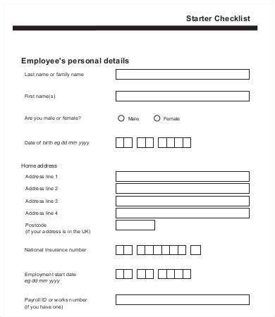 Employee Starter Form Template - BestTemplatess - BestTemplatess