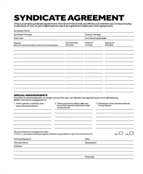 Syndicate Agreement Template - BestTemplatess - BestTemplatess