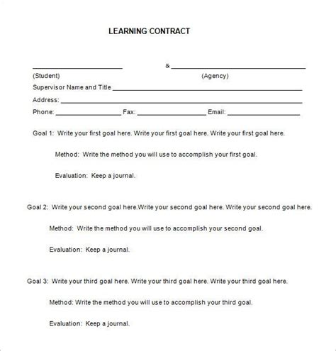 Learning Contracts Template - BestTemplatess - BestTemplatess
