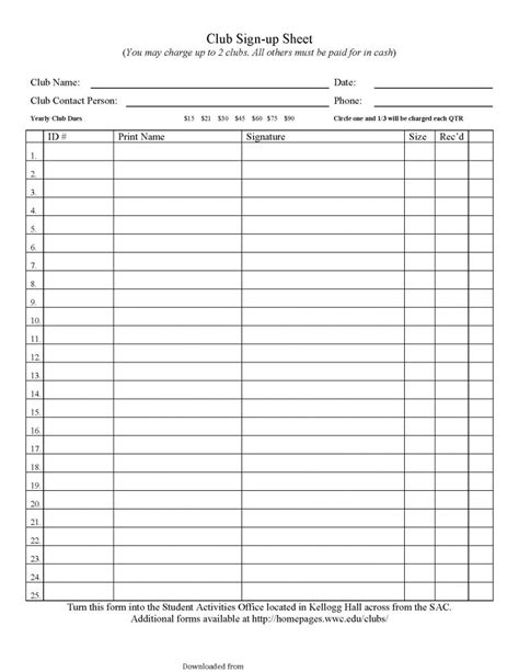 Club Sign In Sheet Template - BestTemplatess - BestTemplatess