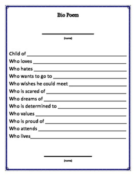 Bio Poem Template Printable - BestTemplatess - BestTemplatess