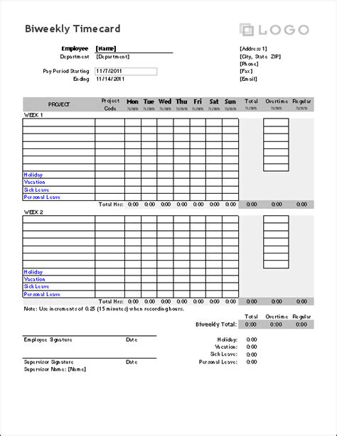 Bi Weekly Time Card Template - BestTemplatess - BestTemplatess