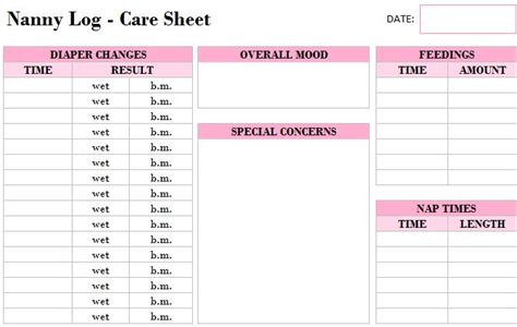 Nanny Log Sheet Templates - BestTemplatess - BestTemplatess