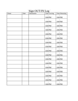 Sign In And Out Log Template - BestTemplatess - BestTemplatess