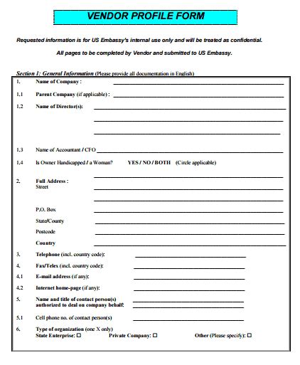 Vendor Profile Form Template - BestTemplatess - BestTemplatess