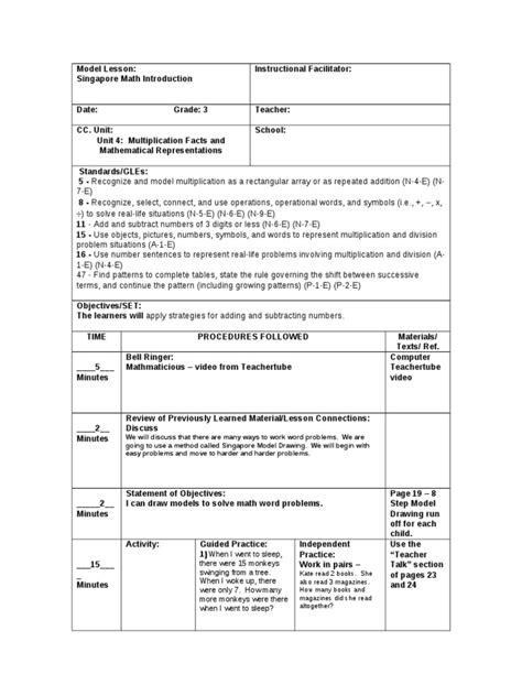 Singapore Math Lesson Plan Template - BestTemplatess - BestTemplatess