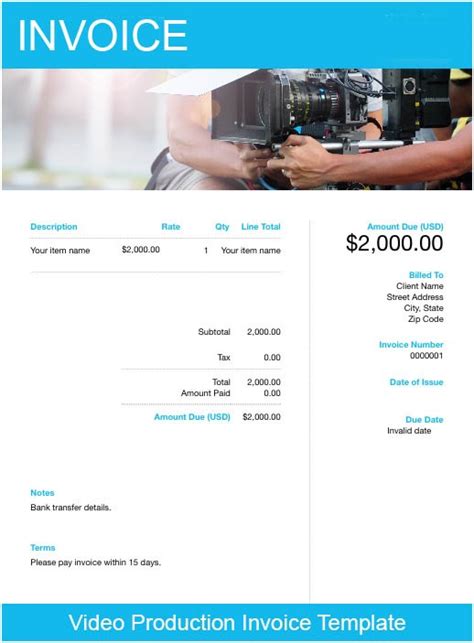 Video Production Invoice Template - BestTemplatess - BestTemplatess