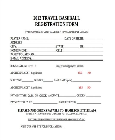 Baseball Registration Form Template - BestTemplatess - BestTemplatess
