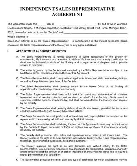 Independent Sales Rep Agreement Template - BestTemplatess - BestTemplatess