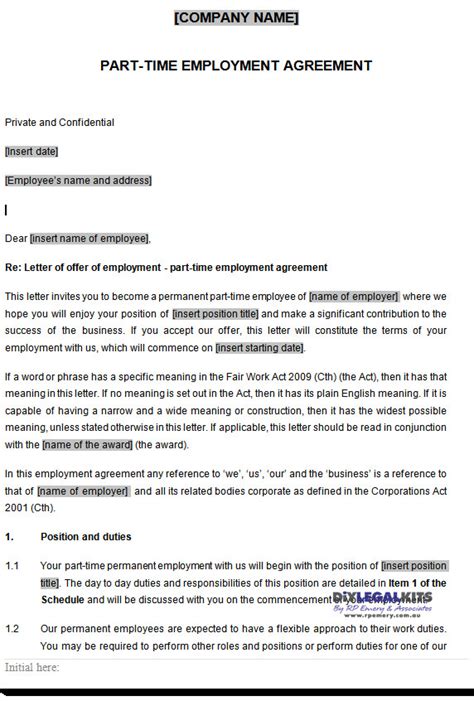 Fair Work Australia Employment Contract Template - BestTemplatess ...