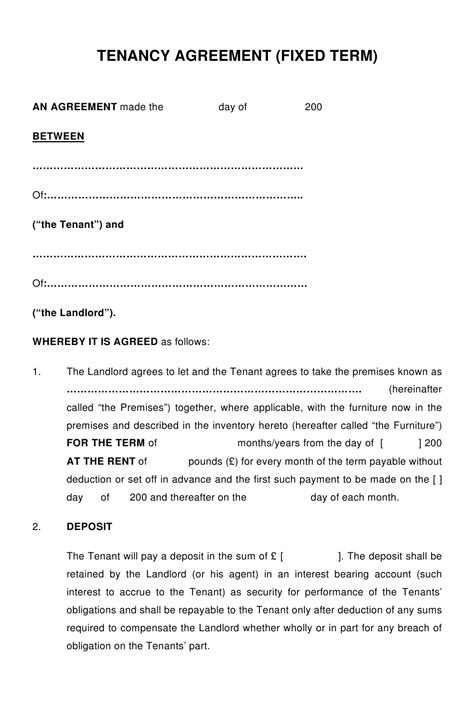 Fixed Term Tenancy Agreement Template - BestTemplatess - BestTemplatess
