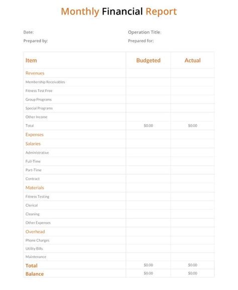 Monthly Financial Report Template - BestTemplatess - BestTemplatess