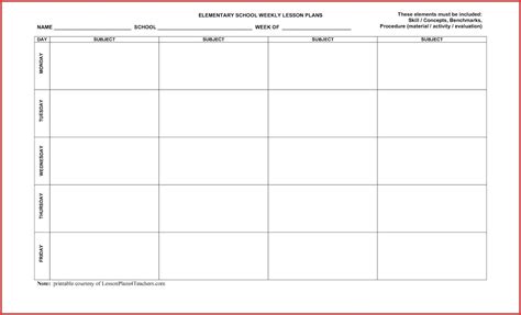 Five Day Lesson Plan Template - BestTemplatess - BestTemplatess