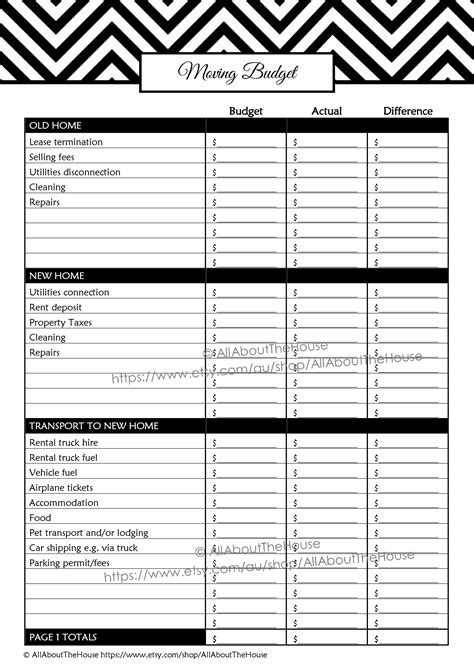 Moving Budget Template - BestTemplatess - BestTemplatess
