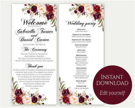 Wedding Service Sheet Template - BestTemplatess - BestTemplatess