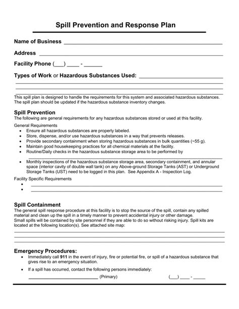 Emergency Spill Response Plan Template - BestTemplatess - BestTemplatess