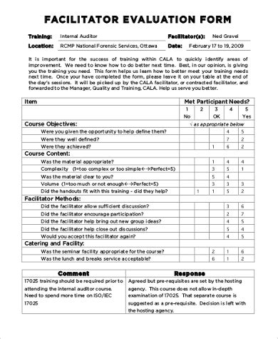 Facilitator Evaluation Form Template - BestTemplatess - BestTemplatess
