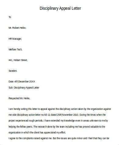 Disciplinary Appeal Letter Sample - BestTemplatess - BestTemplatess