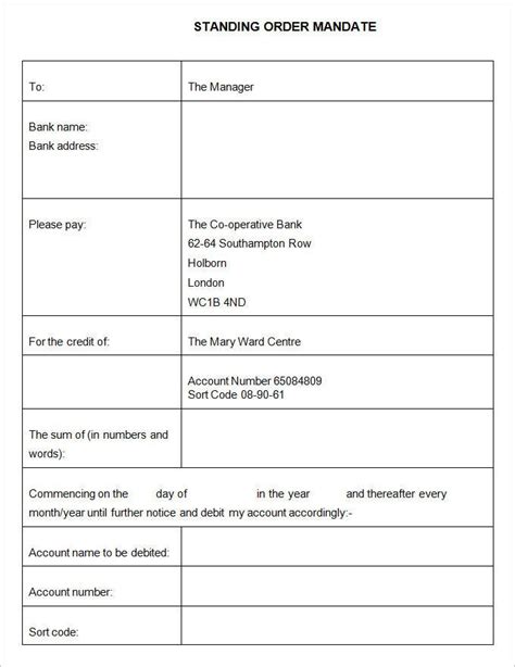 Standing Order Template Word - BestTemplatess - BestTemplatess