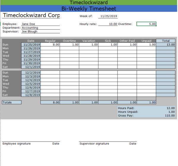 Bi Weekly Timesheet Template - BestTemplatess - BestTemplatess